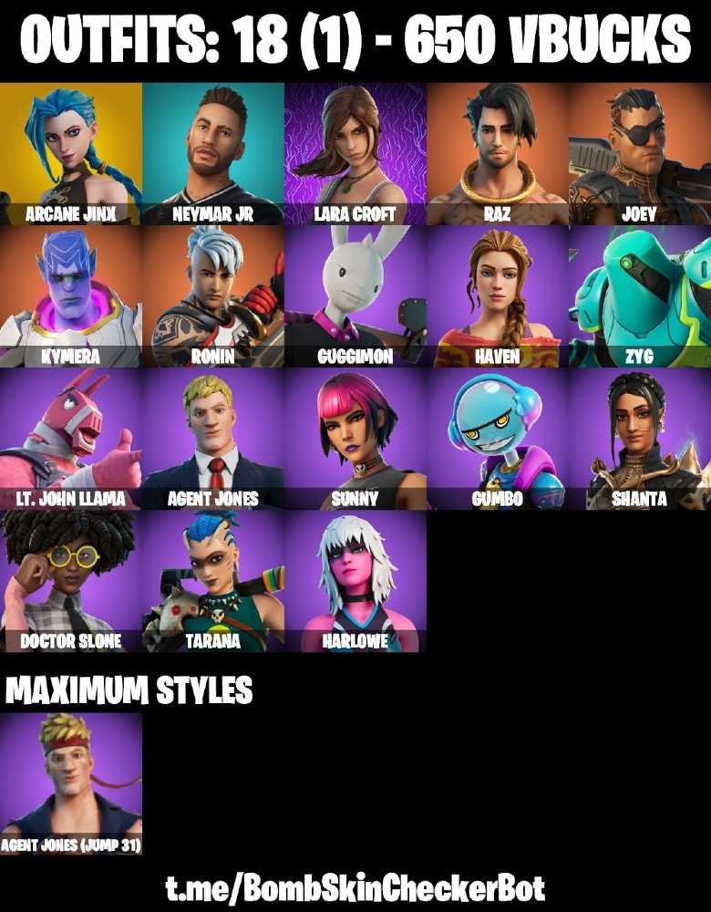 PC/PSN/XBOX 18 SKINS Arcane Jinx , Neymar Jr , Lara Croft , Raz , Joey ...