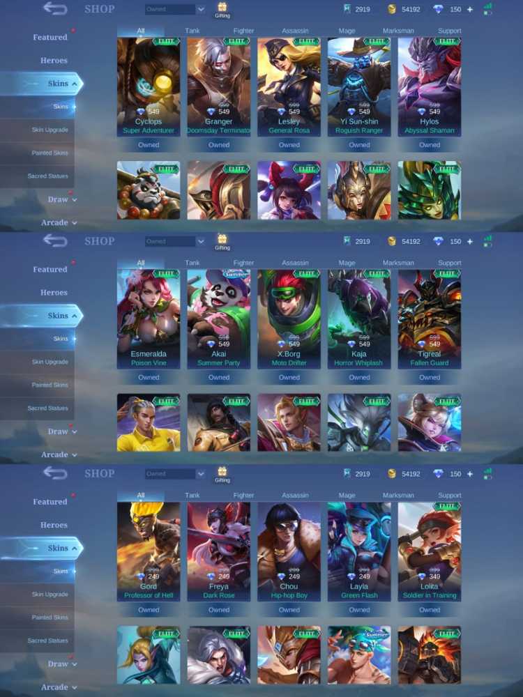 168 SKINS | FULL MAX HEROES + EMBLEMS | 1 KOF Skin | 2 EPIC | 1 SPARKLE ...