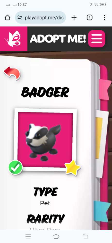 Badger MFR Adopt Me Pet Roblox