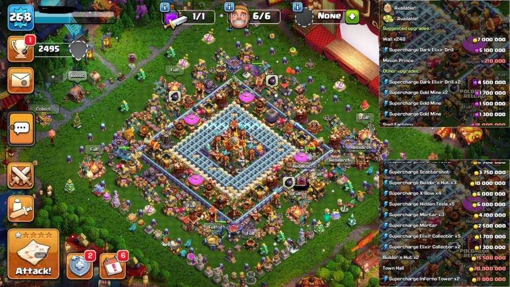 TH16 Max 80%| 268XP|6 scenery|28 Hero Skins|Builder Base 95% max|RARE ...