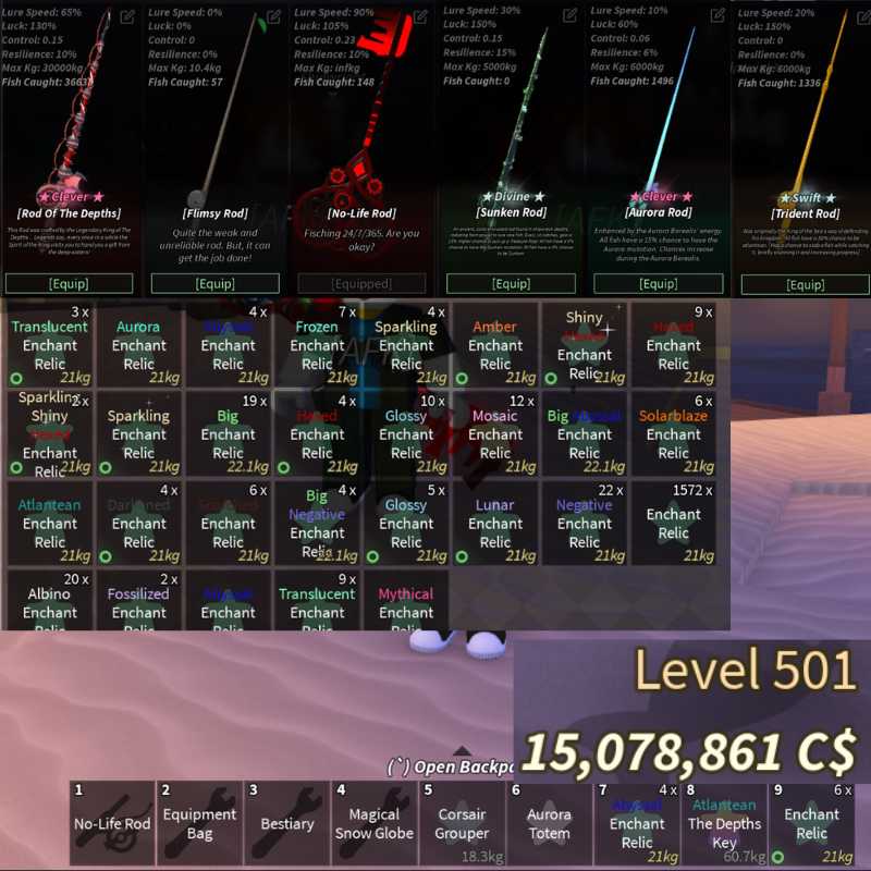 SALEID521Fisch: Level 501 15M C$ - 1600x Relic - No-Life Rod,Rod of the ...