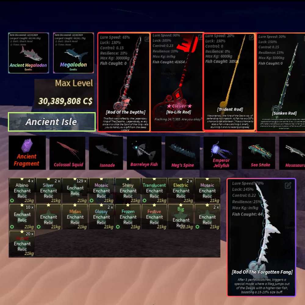 [Fisch] ID91: Level 750 Max 30M C$ - Rod Of The Forgotten Fang, Rod of ...