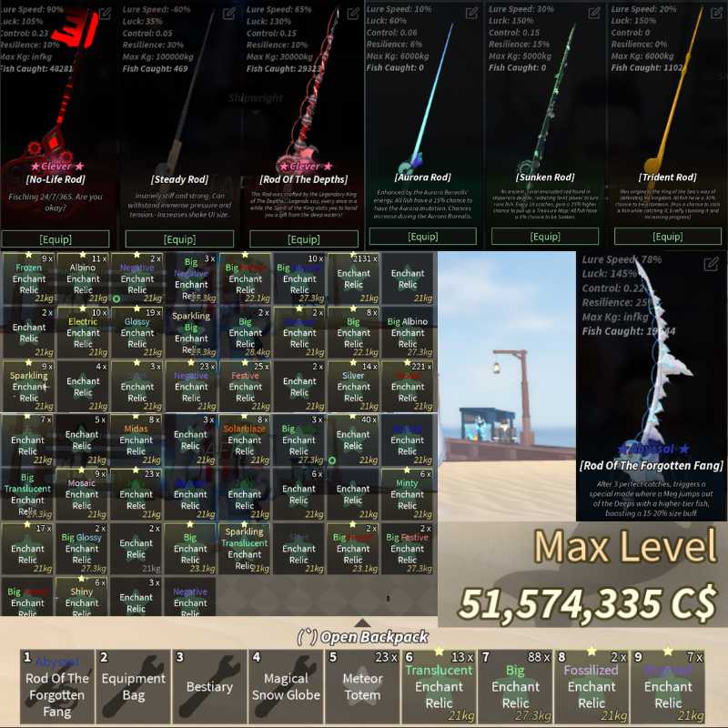 SALEID586Fisch: Level 750 Max 51M C$ - 225x Hexed Relic - Rod of the ...