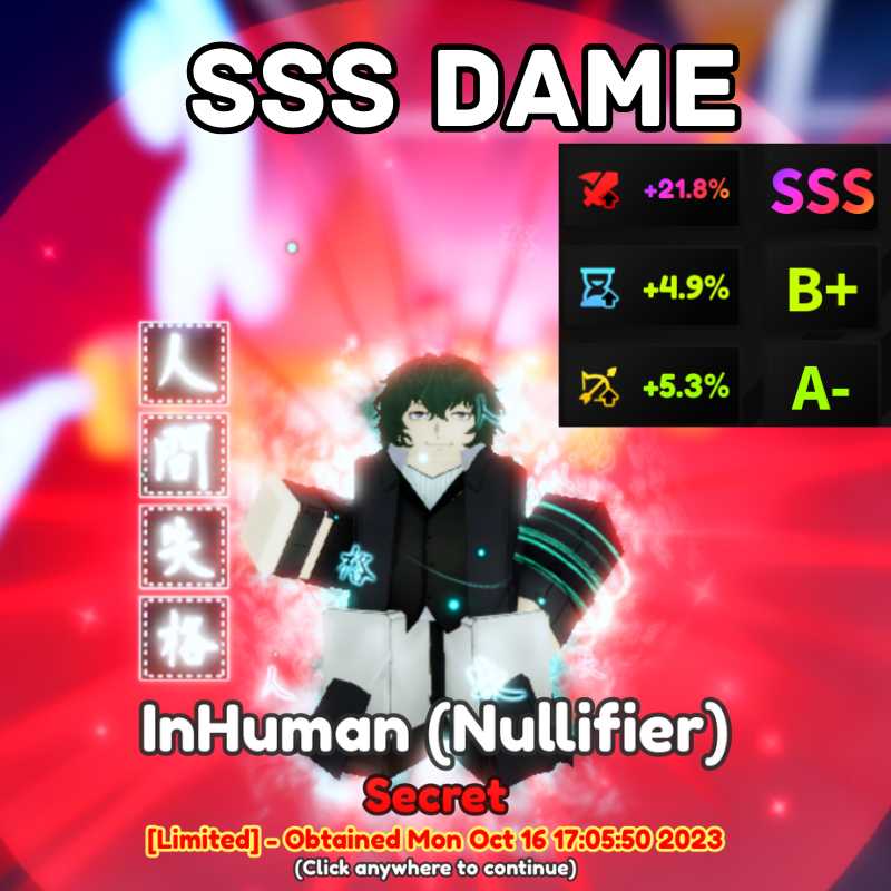 A238Inhuman Evo Dame SSS 21,9% - Anime Adventures - Instant Delivery