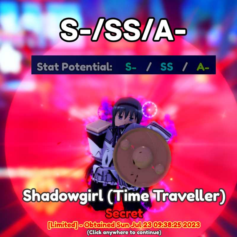 A406Shadowgirl / Homura Evo S-/SS/A- - Anime Adventures - Instant Delivery