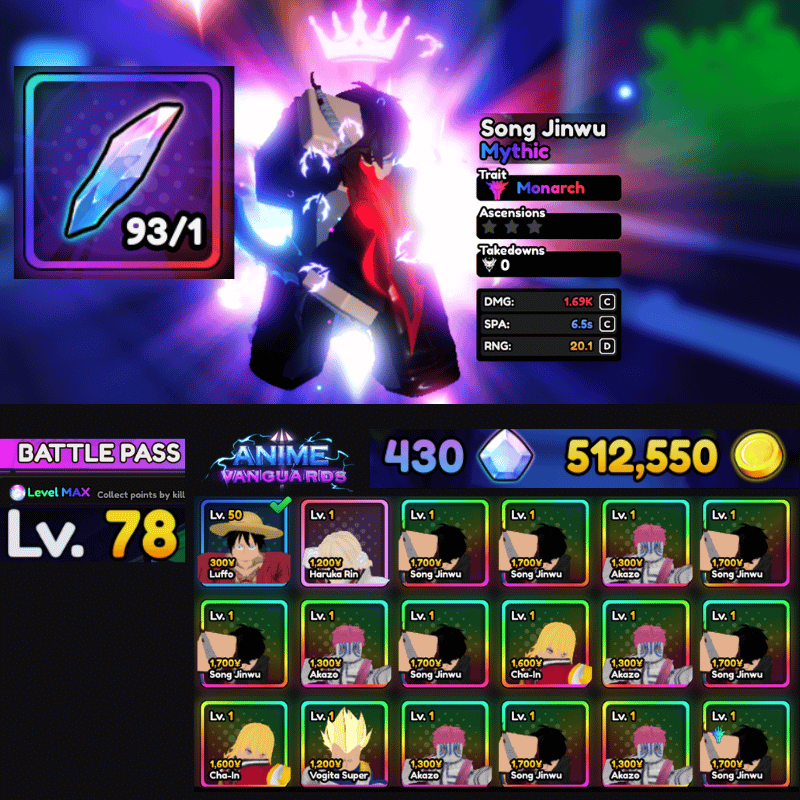 ID381 Song Jinwu Monarch 0.1%,93 Trait Anime Vanguards - Full ...