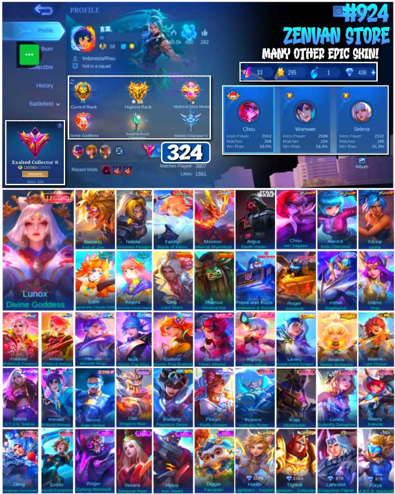 #924 324 Skin ⭐ Legend Lunox Collector Badang, Natalia Aspirant Fanny ...
