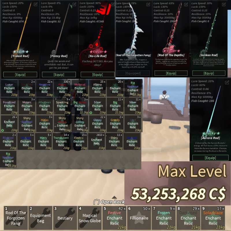 SALEID506Fisch: Level 750 Max 53M C$ - 334x Hexed Relic - Rod of the ...