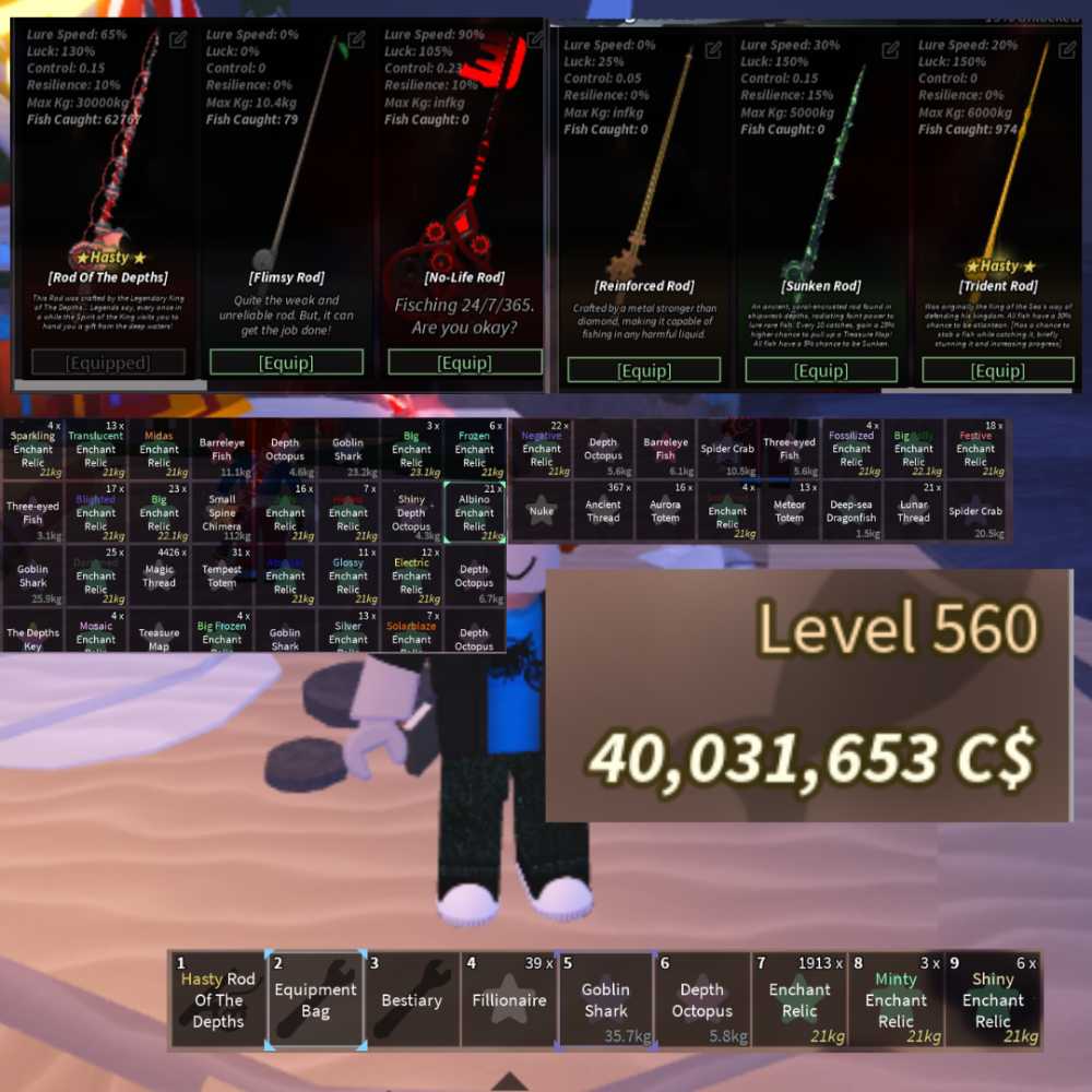 ID 373 Fisch: Level 560- 40M C$ - ,-No life-Rod--Trident rod- Rod of ...