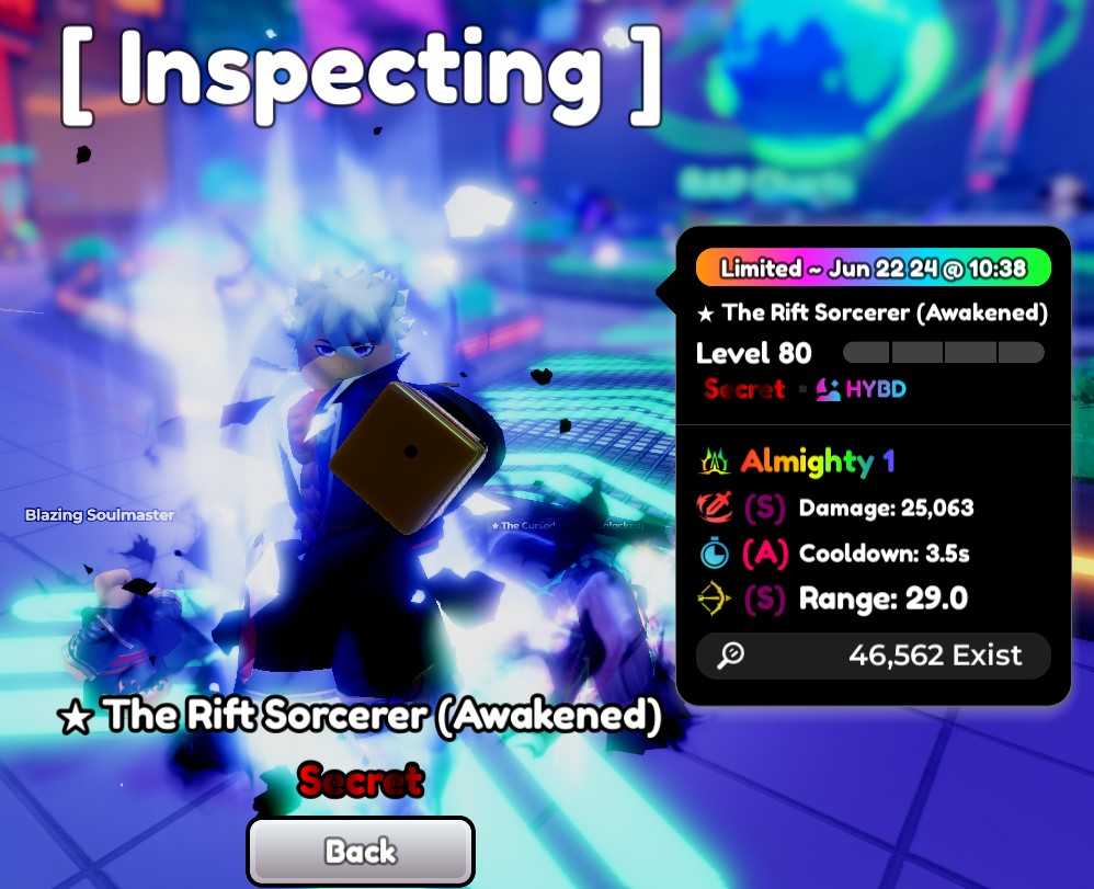 ALMIGHTY THE RIFT SORCERER (GOJO) INSTANT DELIVERY - ANIME DEFENDER ROBLOX