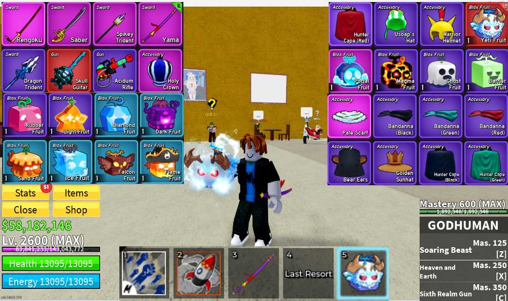 (account Blox Fruits) Max - God - Yeti