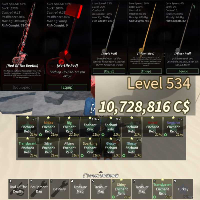 ID251Fisch: Level 534 10M7 C$ - Relic - No-Life Rod,Rod of the Depths ...