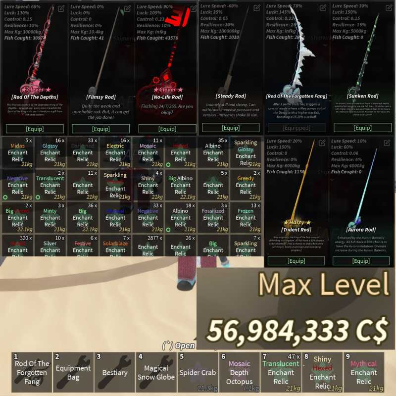 SALEID437Fisch: Level 750 Max 56M C$ - 320x Hexed Relic - Rod of the ...