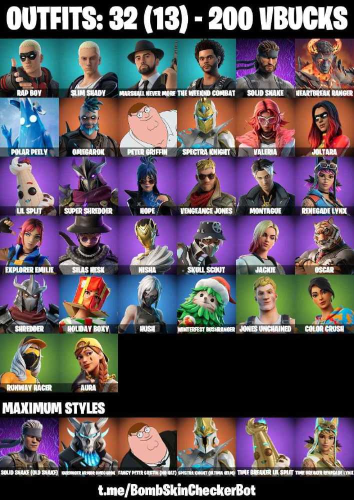 32 SKINS+JOLTARA+HOPE+AURA+SKULL SCOUT+NISHA+OSCAR+SPECTRA KNIGHT(MAX ...