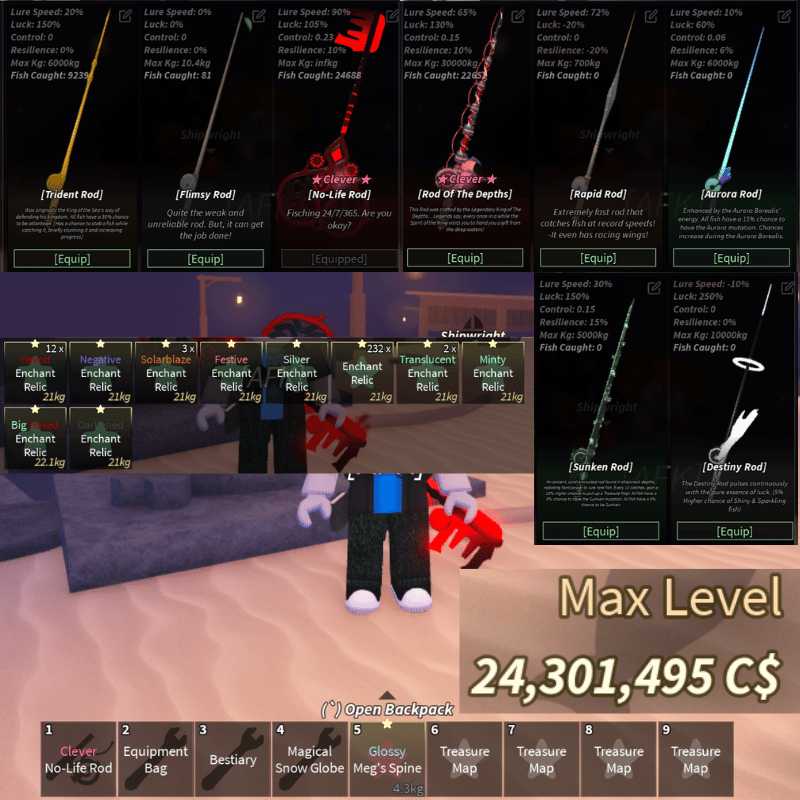 SALEID393Fisch: Level 750 Max 24M3 C$ - Relic - No-Life Rod , Rod of ...