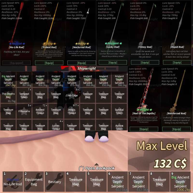 ID132Fisch: Level 750 Max - No-Life Rod , Rod of the Depths,Trident Rod ...