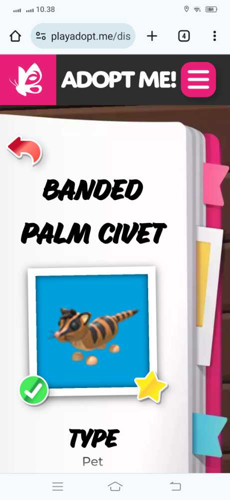 Banded Palm Civet MFR Adopt Me Pet Roblox