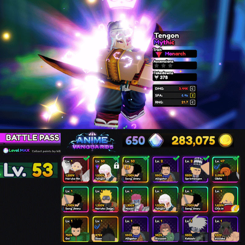 ID442 Tengon Monarch 0.1%Anime Vanguards - Full Unverified - Instant ...