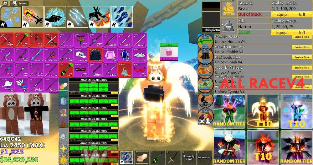 All Race V4 tier 10 Human V4 tier 10, Ghoul V4 Random tier, Shark V4 ...