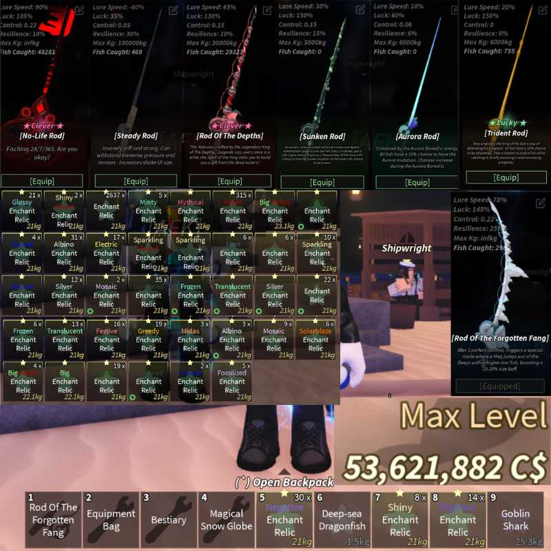 SALEID565Fisch: Level 750 Max 53M C$ - 320x Hexed Relic - Rod of the ...