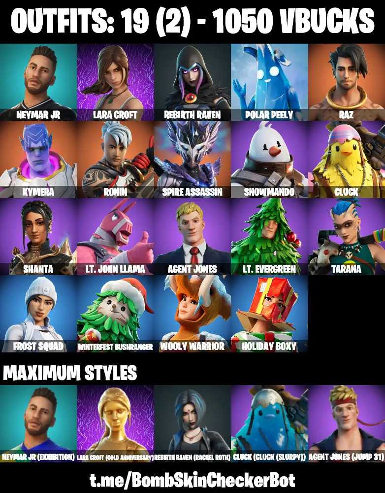 PC/PSN/XBOX/NINTENDO 19 SKINS RAGE LARA CROFT NEYMAR JR POLAR PEELY ...