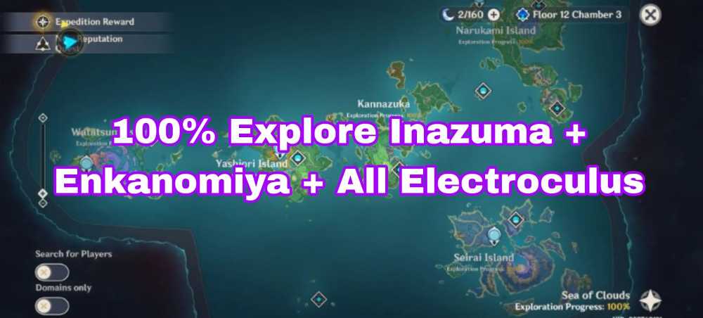 100% Explore inazuma + Enkanomiya + All Electroculus Service Genshin impact
