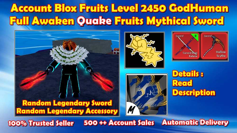 Blox Fruit Level 2450 GodHuman Full Awakened Quake Fruits Cursed Dual ...