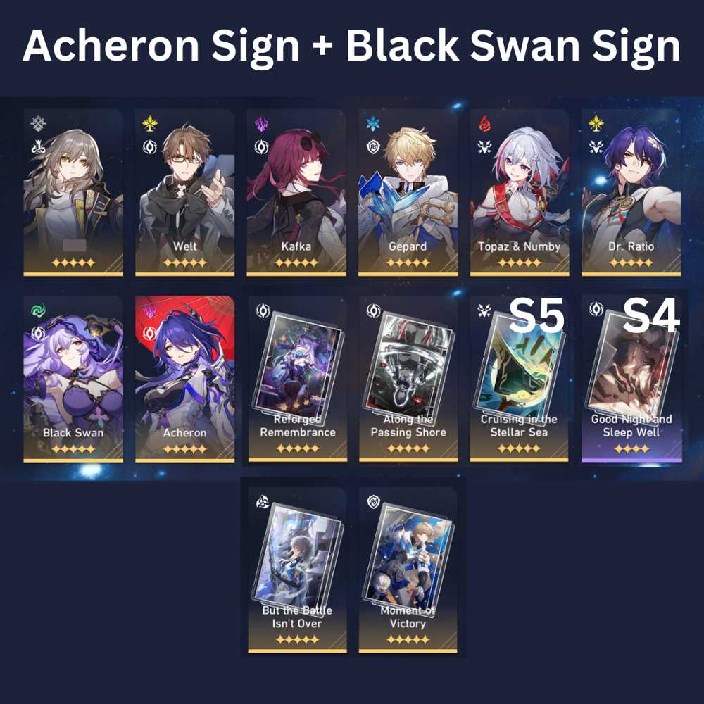 Acheron Sign + Black Swan Sign + Kafka + Topaz (Premium DoT, F2P ...