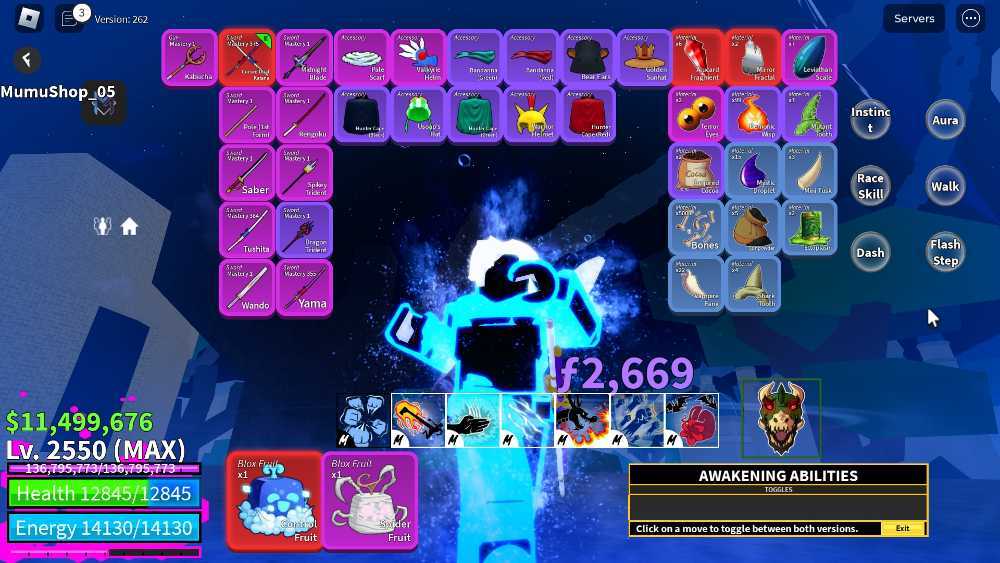 BloxFruit Lv:2550 Max.T-Rex Full MasteryShark V4 Tier 10 Max.Sunguine ...