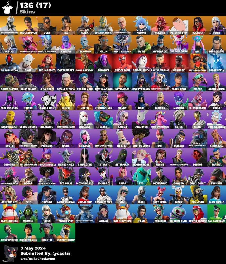 136 Skins Leviathan Axe Rogue Spider Knight The Champion Charlotte Lara