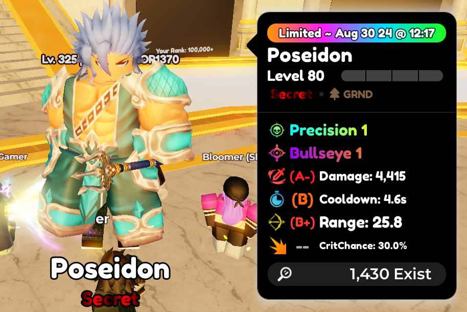 Poseidon | Account Level 325+ | 100,055 Gems|ID Roblox Anime Defenders ...