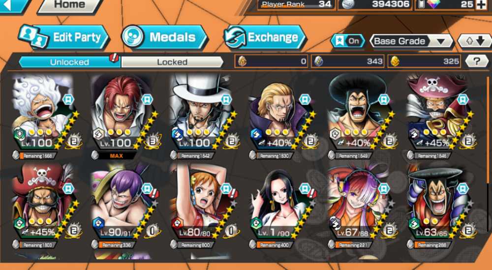 HNO345 6 EX (Shanks V4 52/52 + Lucci + Roger V2 + G5 Luffy + Roger V1 ...