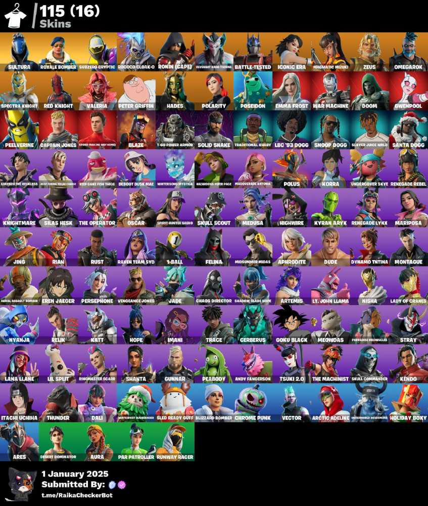 [PC/XBOX/PSN] 115 SKINS | SULTURA ROYALE BOMBER SUBZERO CRYPTIC ROCOCO ...