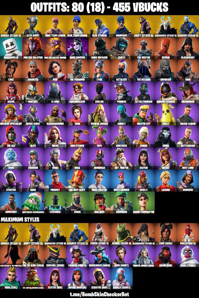 80 SKINS+TAKE THE L+OMEGA(STAGE 5)+ELITE AGENT+OG STW+ORANGE JUSTICE ...