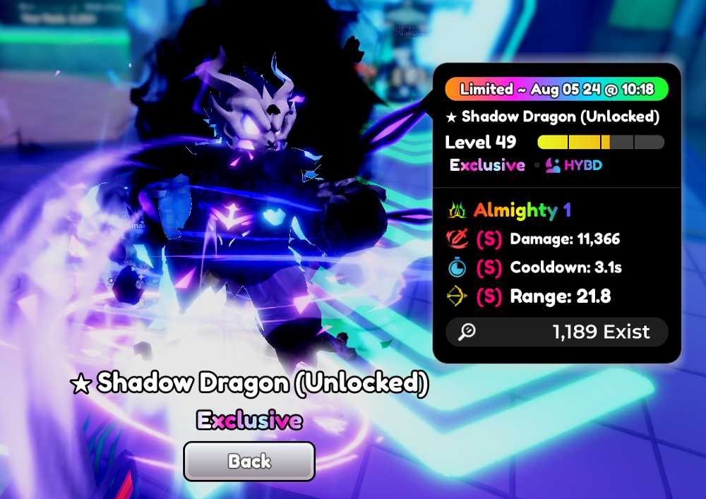 Shadow Dragon ( Unlocked ) , Trait Almighty , Stats SSS
