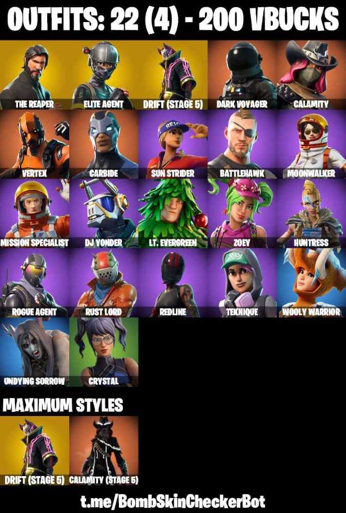 22 SKINS+TAKE THE L+MAKO+THE REAPER+ELITE AGENT+ORANGE JUSTICE+ZOEY+DRIFT(STAGE 5)+CALAMITY ...