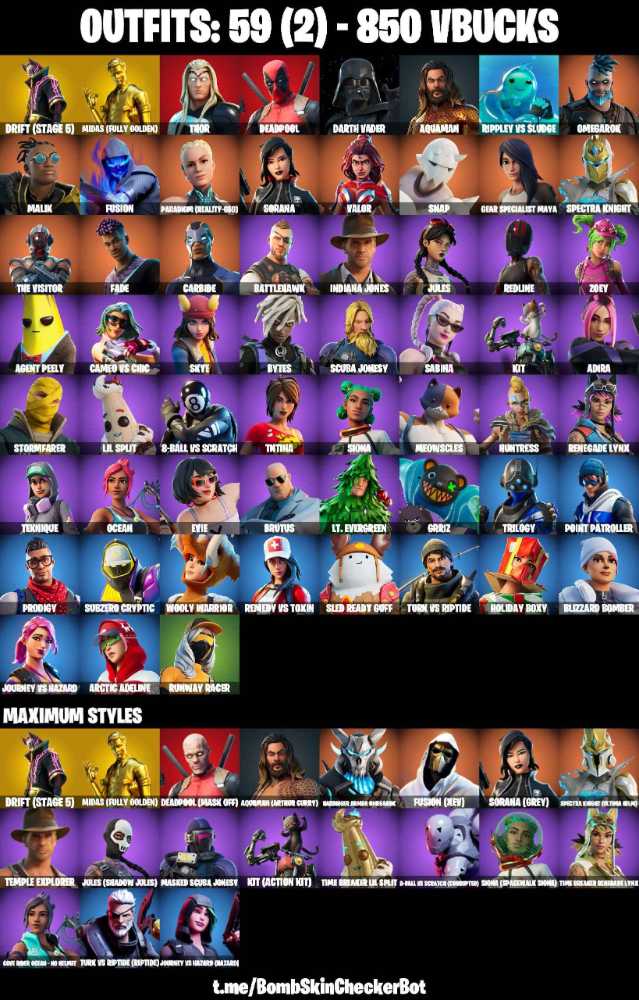 59 SKINS+ORANGE JUSTICE+INTRODUCING+DARTH VADER+GOLDEN MIDAS+MAYA+ZOEY ...