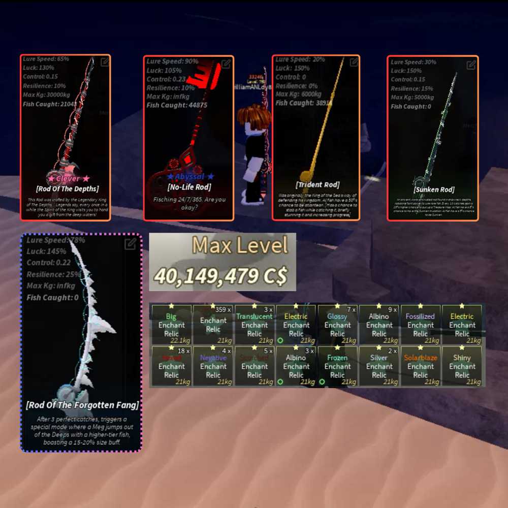 SALE[Fisch] ID97: Level 750 Max 40M1 C$ - Rod Of The Forgotten Fang ...