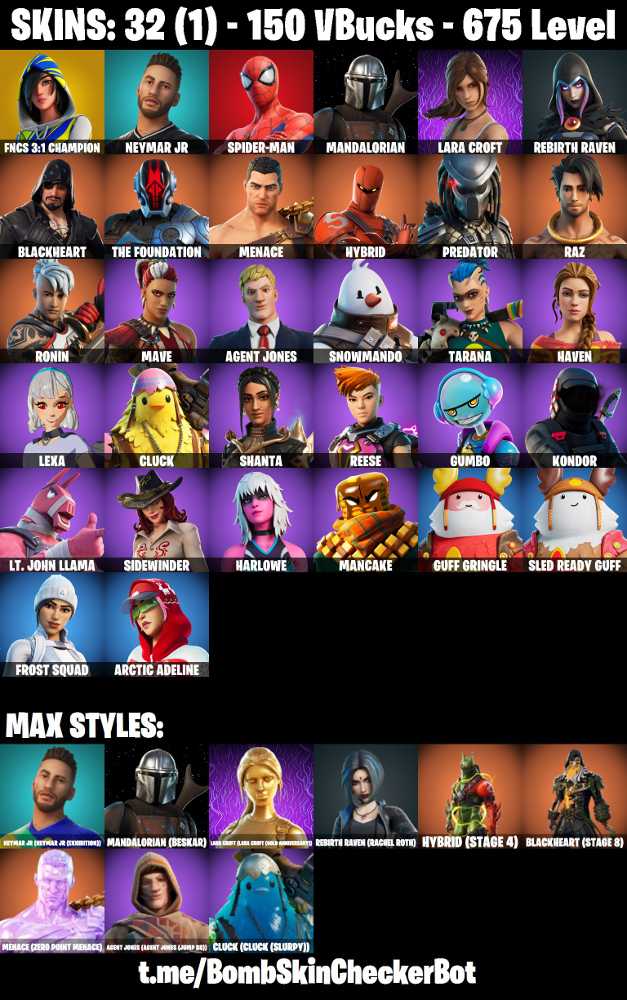️ 32 Skins ️ Rage Spider Man Rebirth Raven Rachel Roth Lara Croft Neymar Jr Crowbar