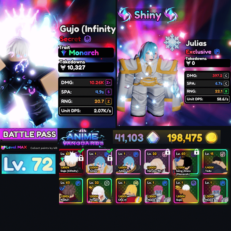 ID815 Gujo Secret Monarch Z+/S/Z, Shiny Julias,41k GemsAnime Vanguards ...