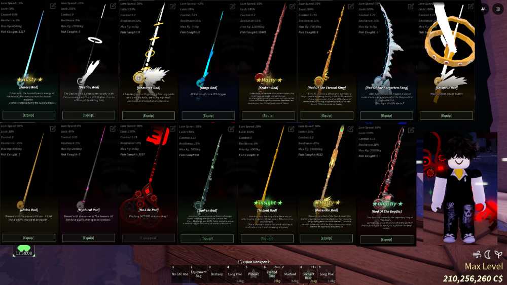 fisch Level 1000(Max) Seraphic Rod + No Life Rod + Heaven Rod + Tempest ...