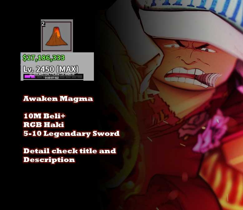 [Blox Fruits] Lv2450 |Awaken Magma|Beli 10M+ | 6+ L.Sword |Full Body ...