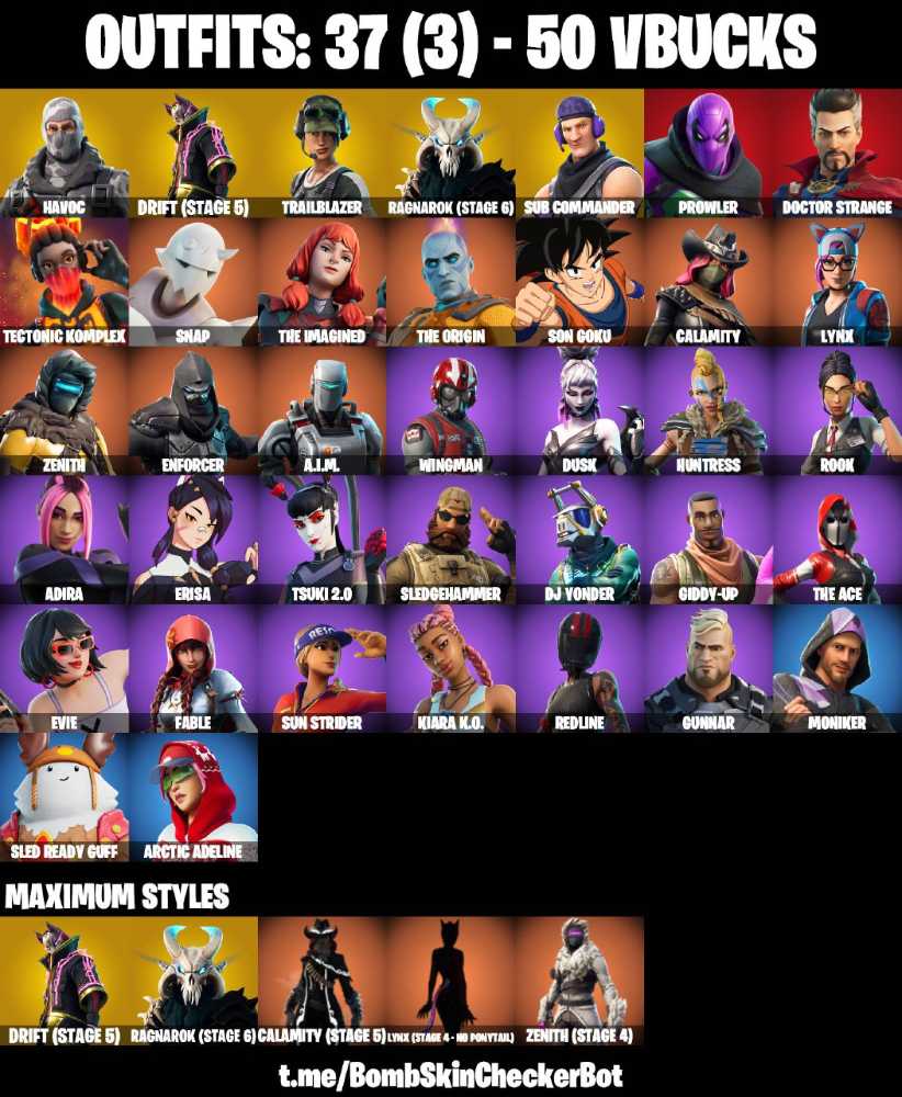 37 SKINS+TRAILBLAZER+FREESTYLIN+HAVOC+SUB COMMANDER+ORANGE JUSTICE+MAX ...