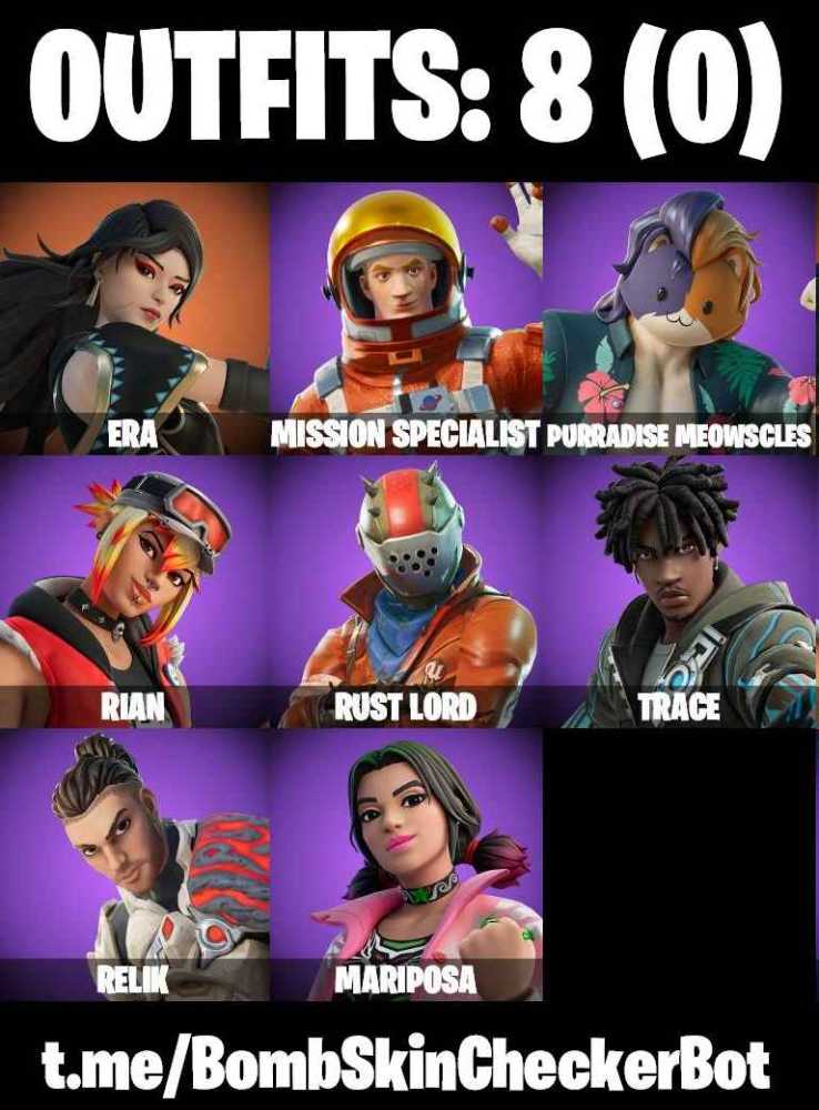 8 SKINS+62 COSMETICS+TAKE THE L+ERA+MARIPOSA+SNOWFLAKE+TRACE+RELIK ...