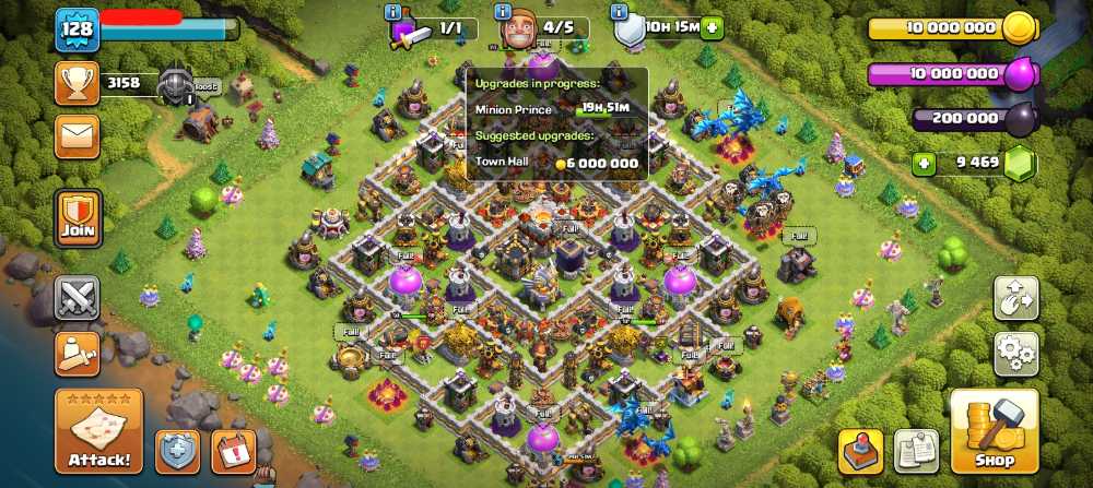 #396-FULL MAX TH 11-Lvl 128-King 50-Queen 50-Minion Prince 28-Warden 20 ...