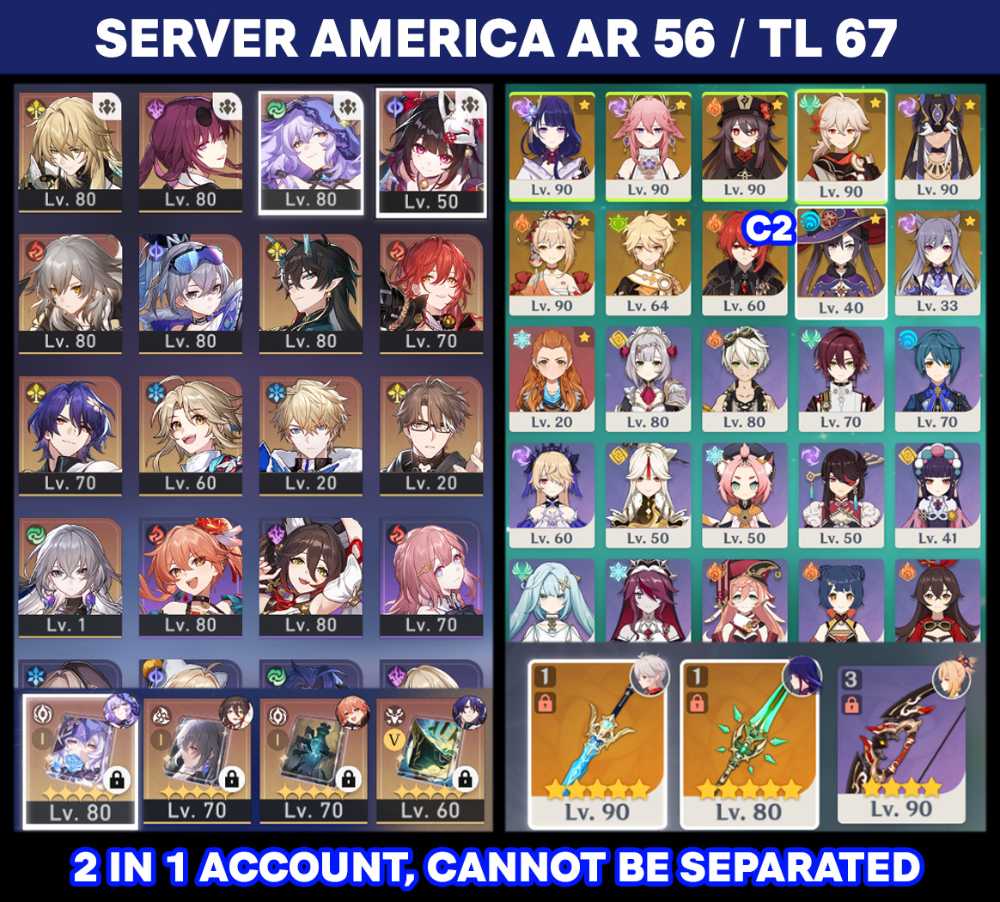 ⭐️ 2 IN 1 GENSHIN IMPACT + HONKAI STAR RAIL SERVER AMERICA (NOT ASIA ...