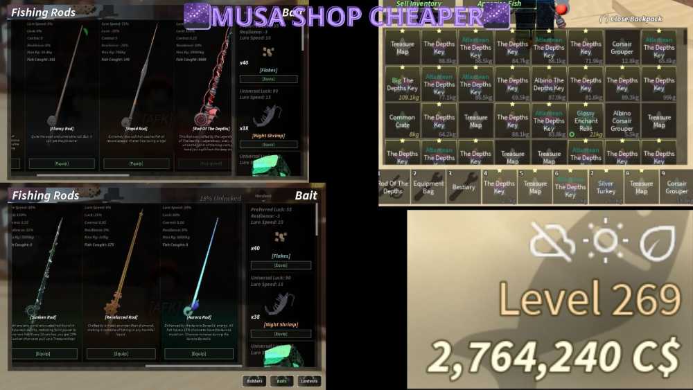 (FISCH)LVL(250+) (+2M-CASH) (ROD OF THE DEPTHS) UNVERIFIED ACCOUNT ⬇ ...