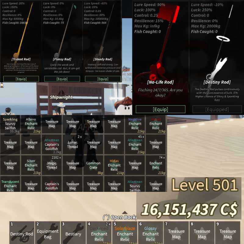 ID191Fisch: Level 501 16M1 C$ - No-Life Rod , Destiny Rod,Trident Rod ...
