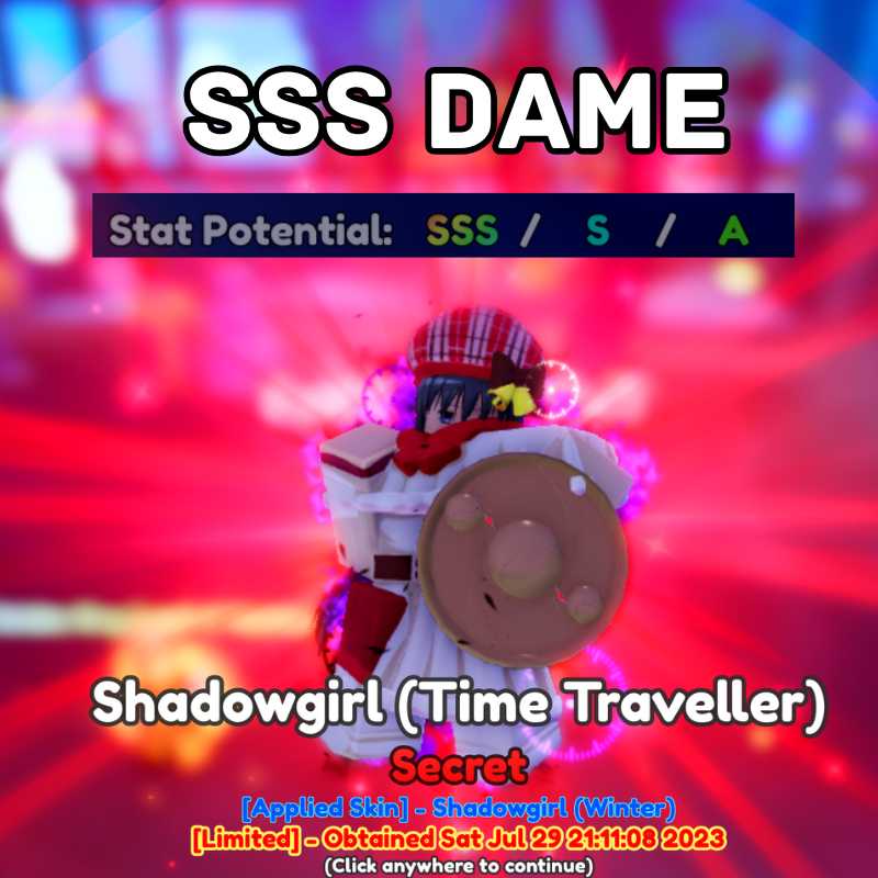 A398Shadowgirl / Homura Evo SSS DAME - Anime Adventures - Instant Delivery