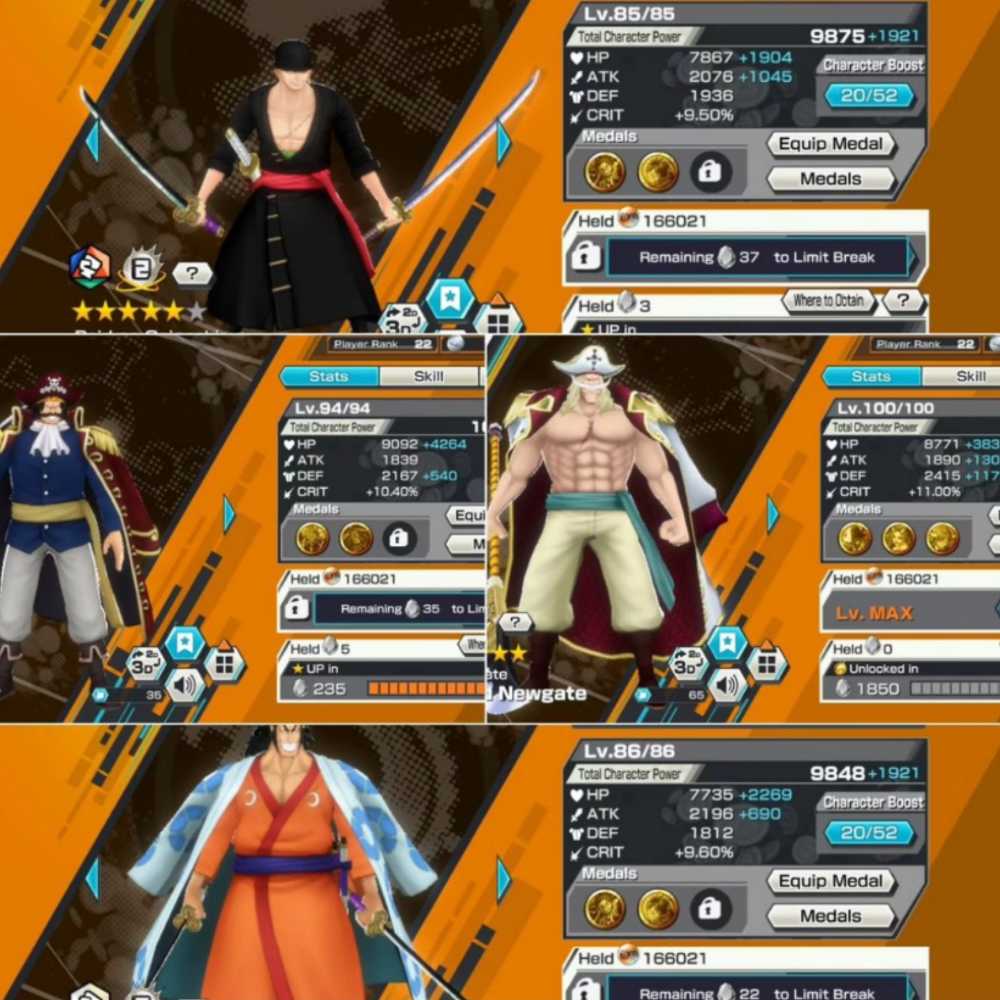 3Ex Max Whitebeard,Roger V2 94,Zoro 85 With Many Bounty Fests Meta Cracker,Oden light,Green Bull ...